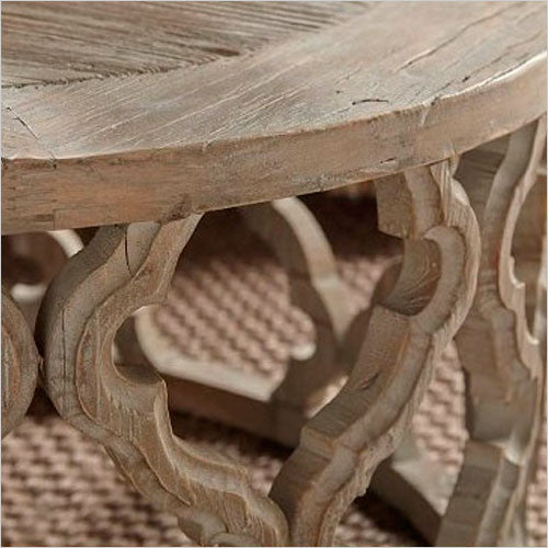 Maya Round End Table - elm wood with carved design - Canvas Interiors ...