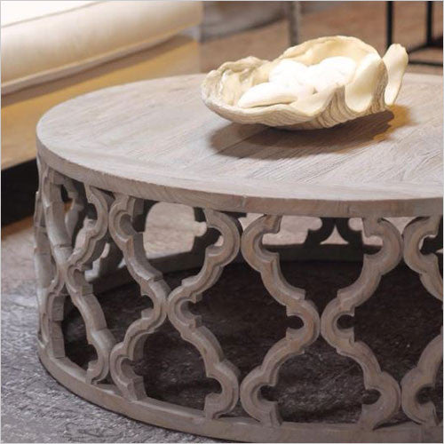 Maya Round Coffee Table - elm wood with carved design - Canvas ...